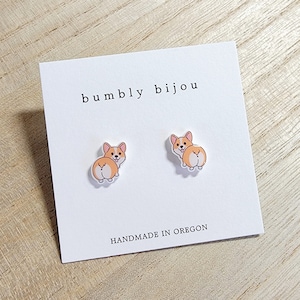 CORGI BUTT Stud Earrings / Hypoallergenic Titanium Post / Corgi Dog ...
