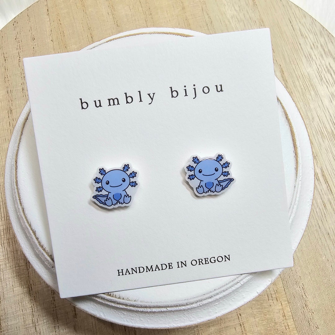 AXOLOTL EARRINGS / Hypoallergenic Titanium Stud Post / Amphibian Cute ...