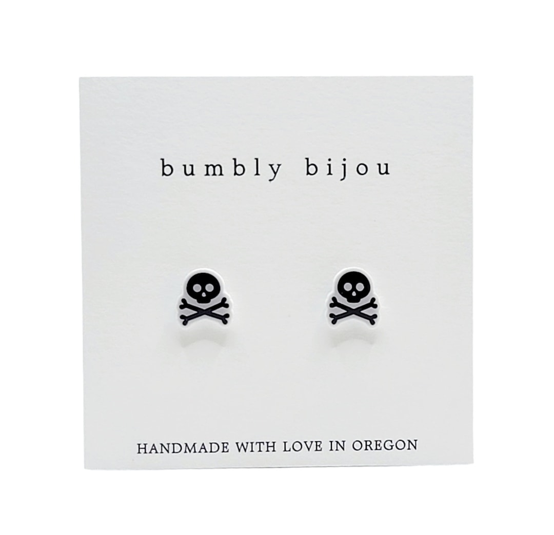 SKULL + CROSSBONES Earrings / Hypoallergenic Titanium Posts / Halloween ...