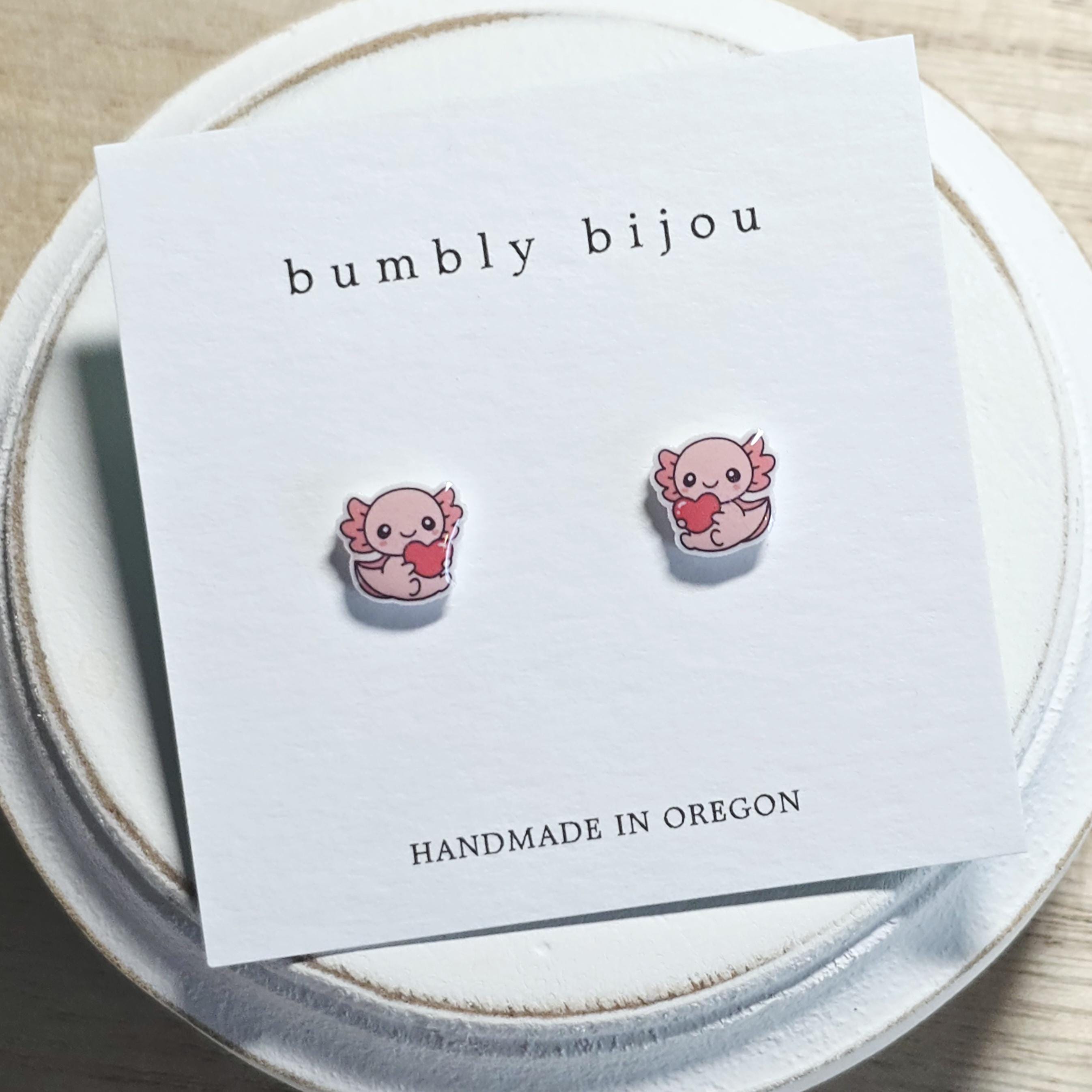 AXOLOTL LOVE EARRINGS / Hypoallergenic Titanium Stud Post /amphibian ...