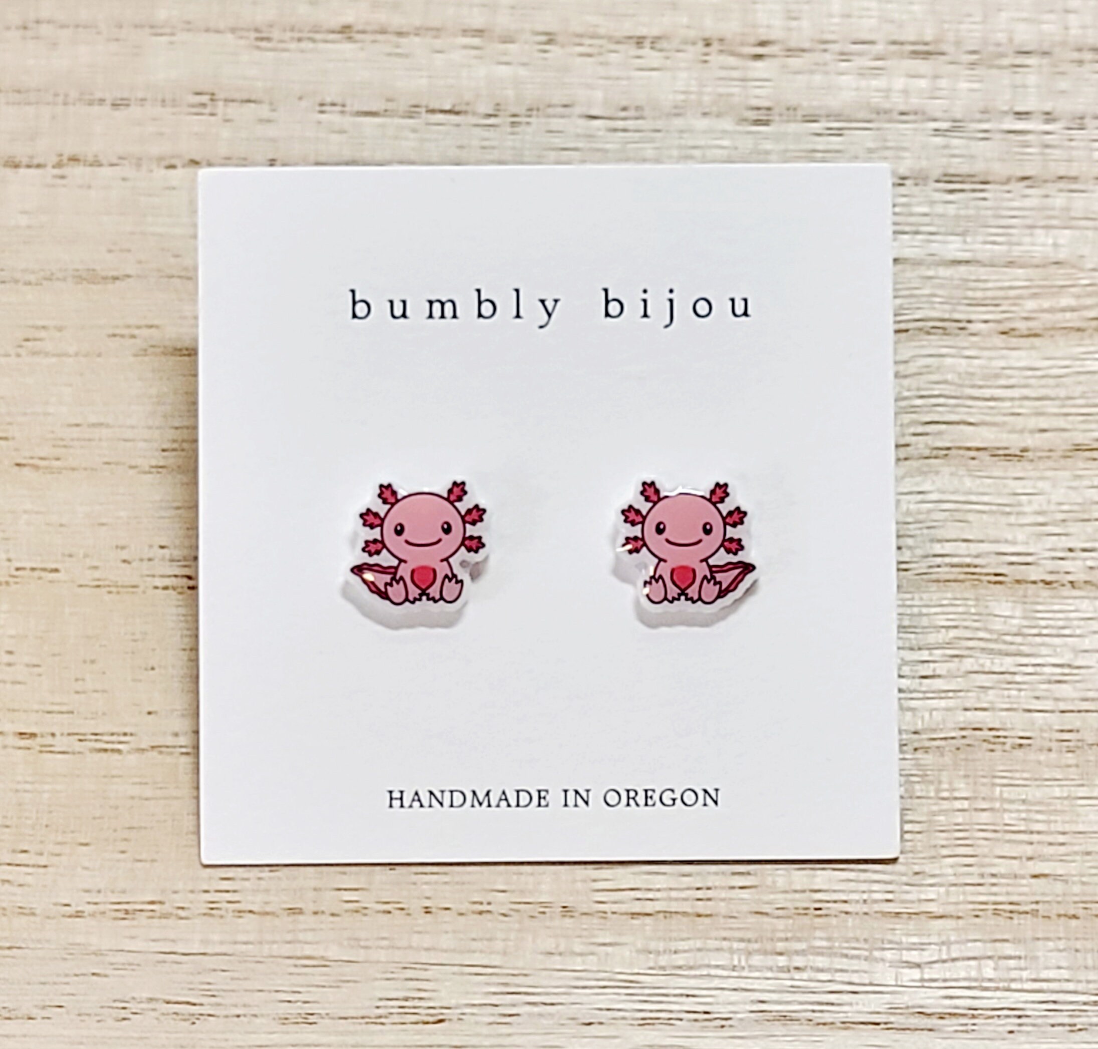 AXOLOTL EARRINGS / Hypoallergenic Titanium Stud Post / Amphibian Cute ...