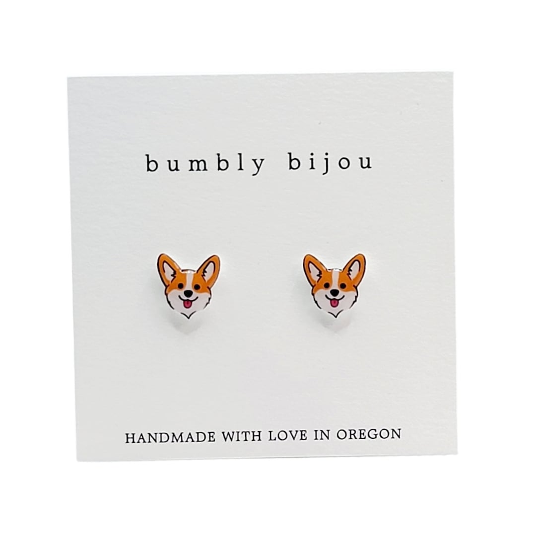 CORGI FACE Earrings / Hypoallergenic Titanium Posts / Corgi Butt Cute ...