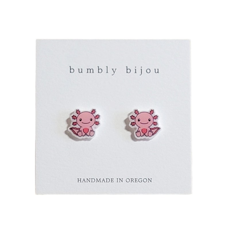 AXOLOTL EARRINGS / Hypoallergenic Titanium Stud Post / Amphibian Cute ...