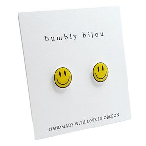 SMILEY FACE Earrings / Hypoallergenic Titanium Posts / Yellow Smiley ...