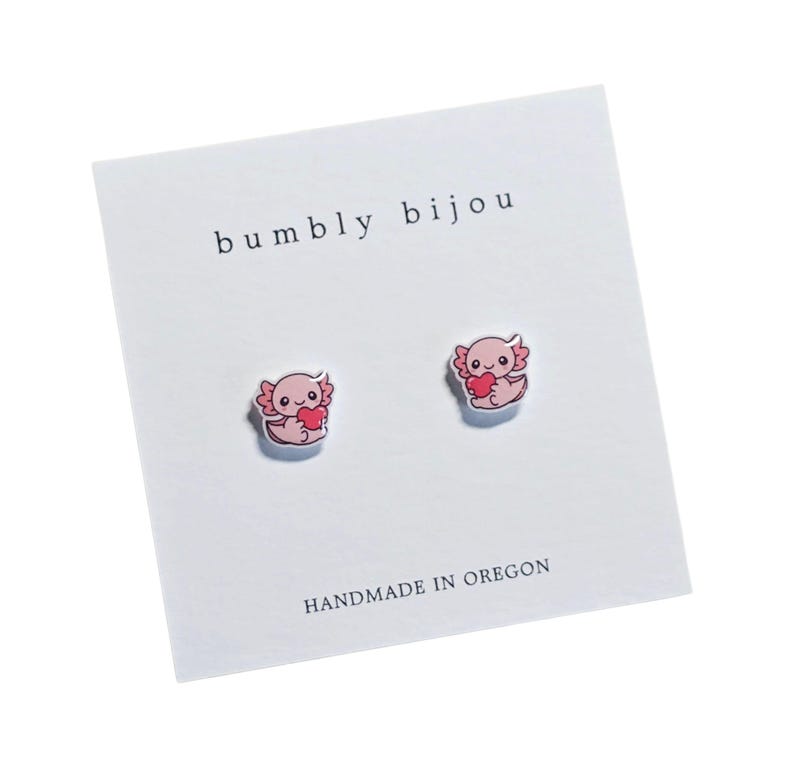 AXOLOTL LOVE EARRINGS / Hypoallergenic Titanium Stud Post /amphibian ...