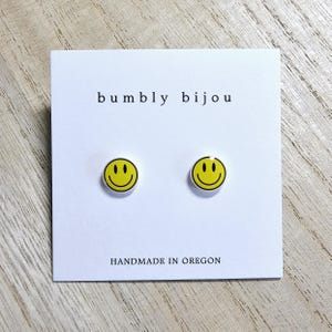 SMILEY FACE Earrings / Hypoallergenic Titanium Posts / Yellow Smiley ...