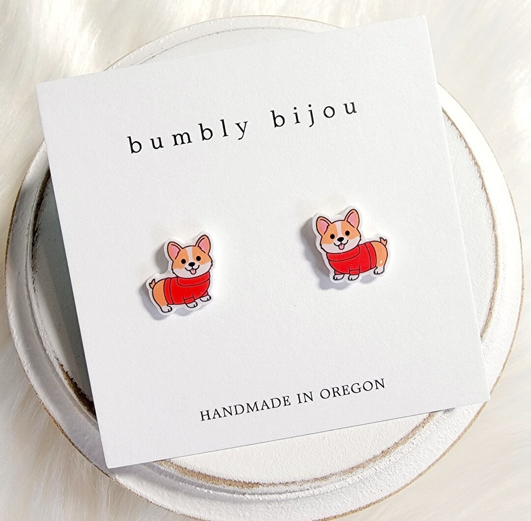 CORGI WEARING SWEATER Earrings / Hypoallergenic Titanium Posts / Corgi ...