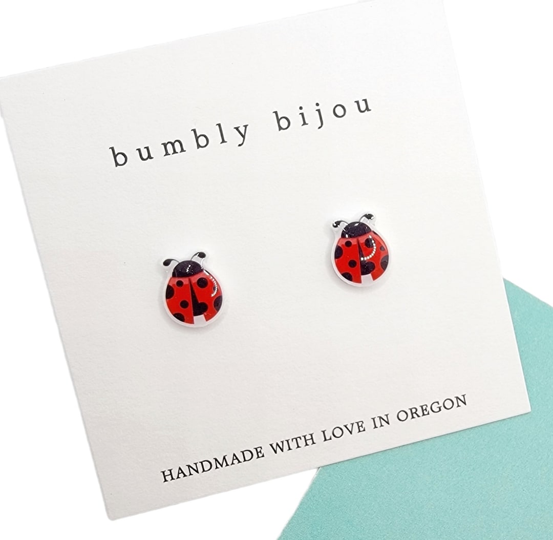 LADYBUG Earrings / Hypoallergenic Titanium Post- Kids Girls Women Cute ...