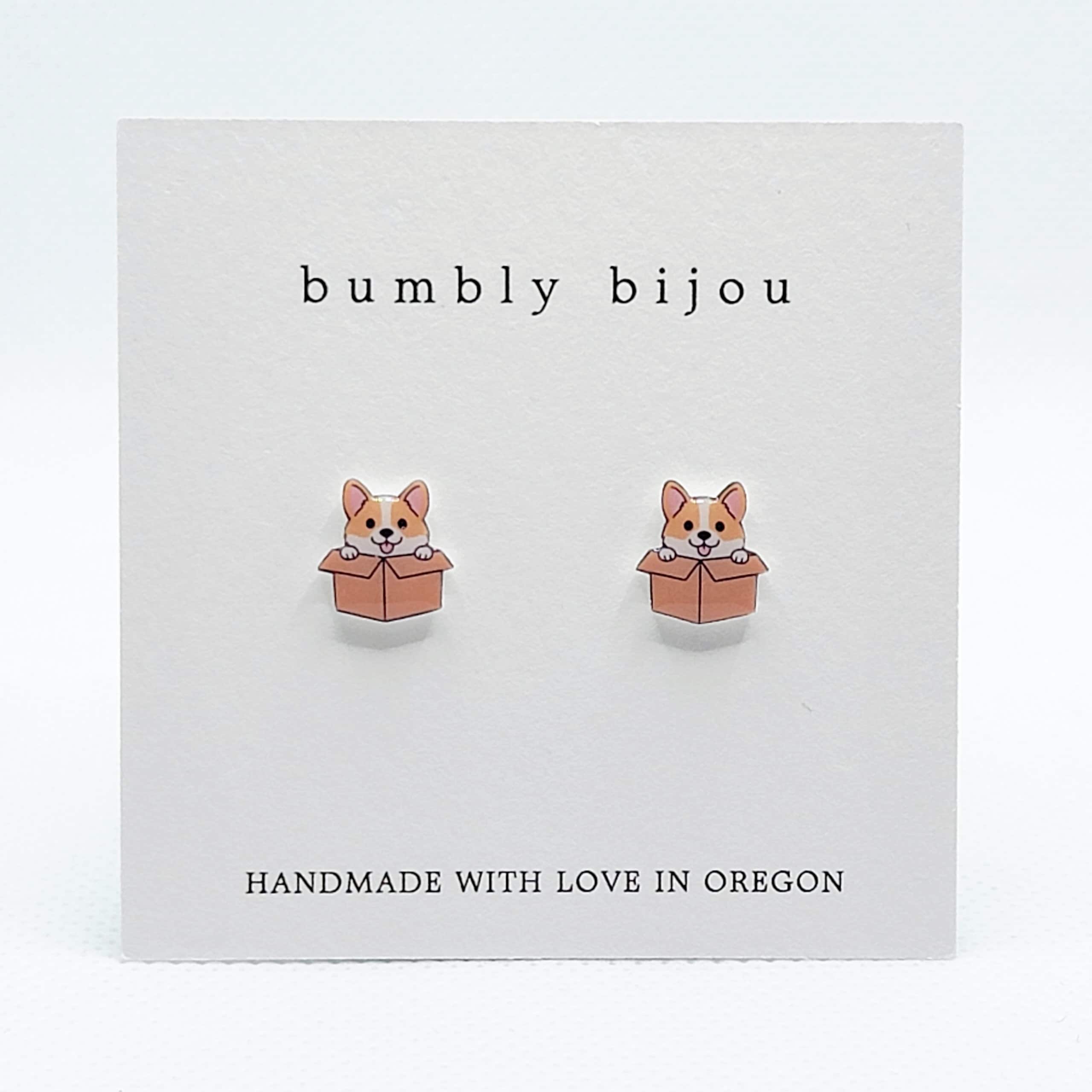 CORGI IN A BOX Earrings- Hypoallergenic Titanium Post, Cute Corgi Dog ...