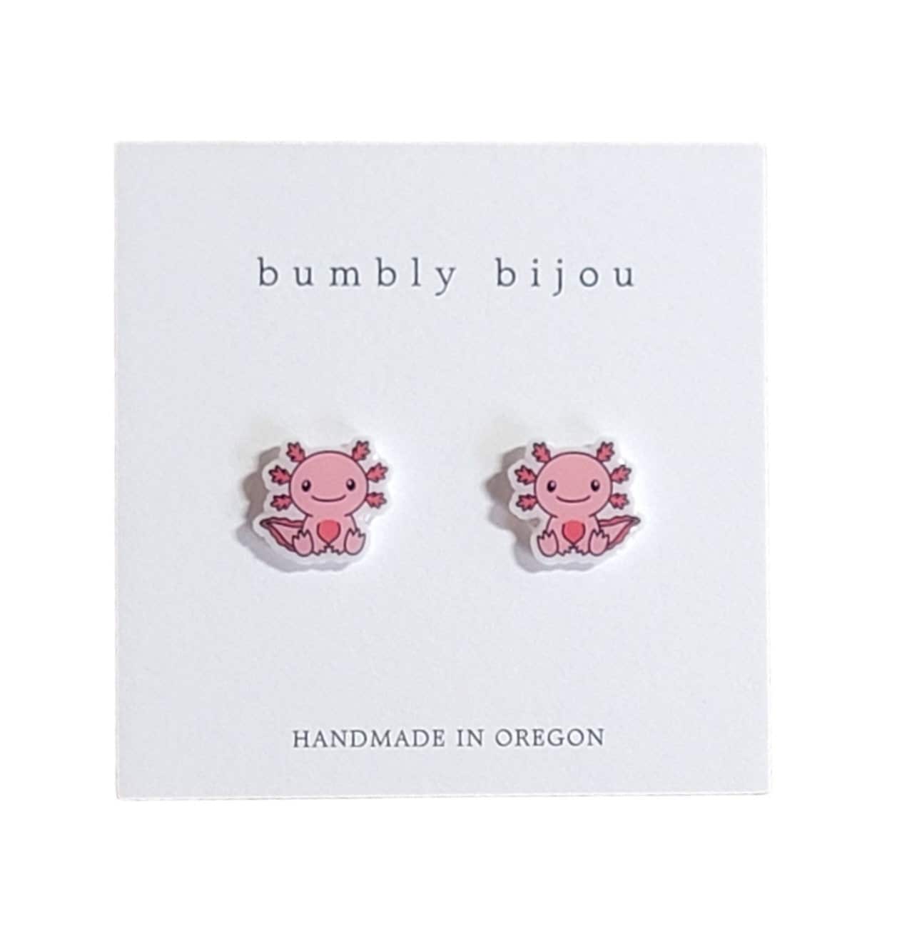 AXOLOTL EARRINGS / Hypoallergenic Titanium Stud Post / Amphibian Cute ...