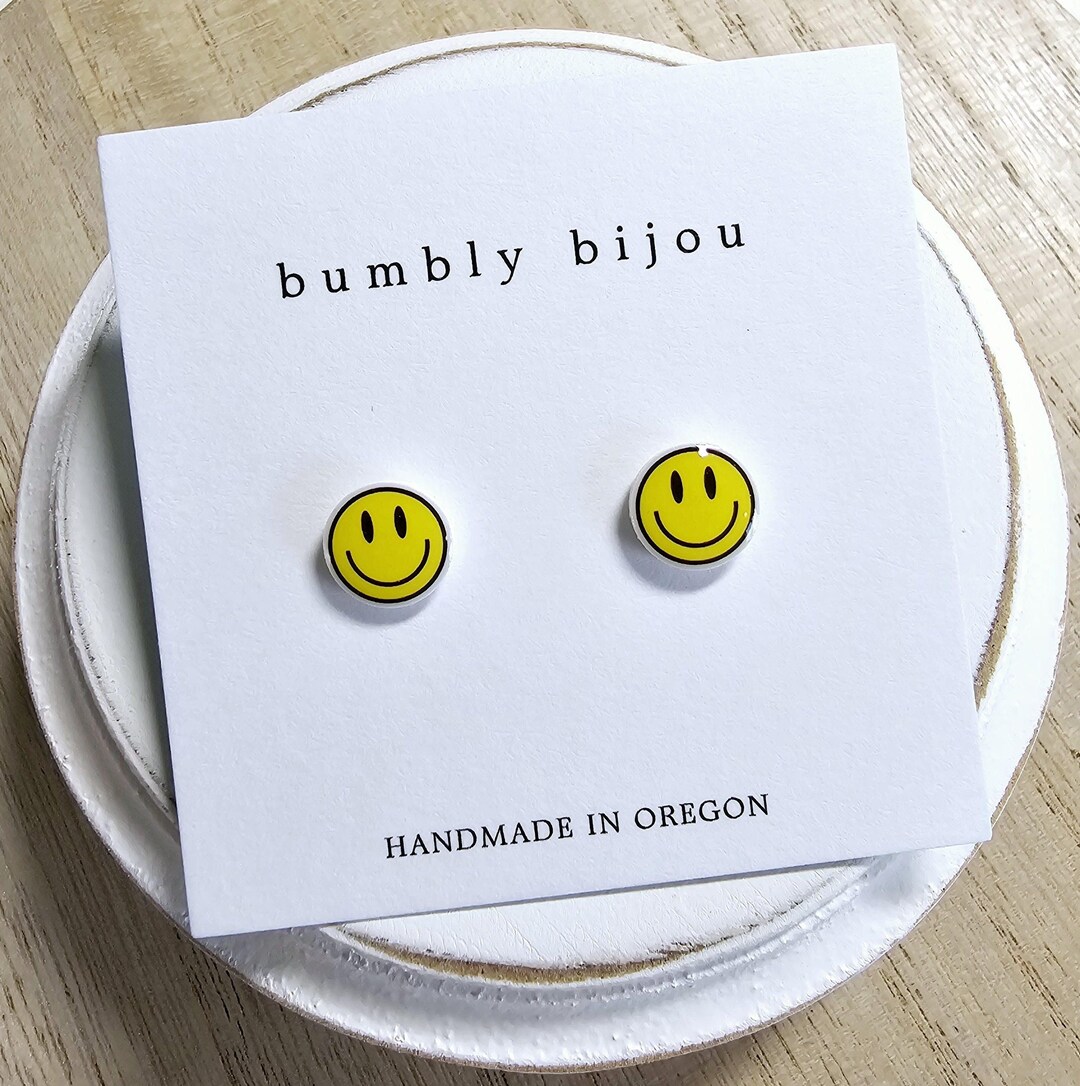 SMILEY FACE Earrings / Hypoallergenic Titanium Posts / Yellow Smiley ...