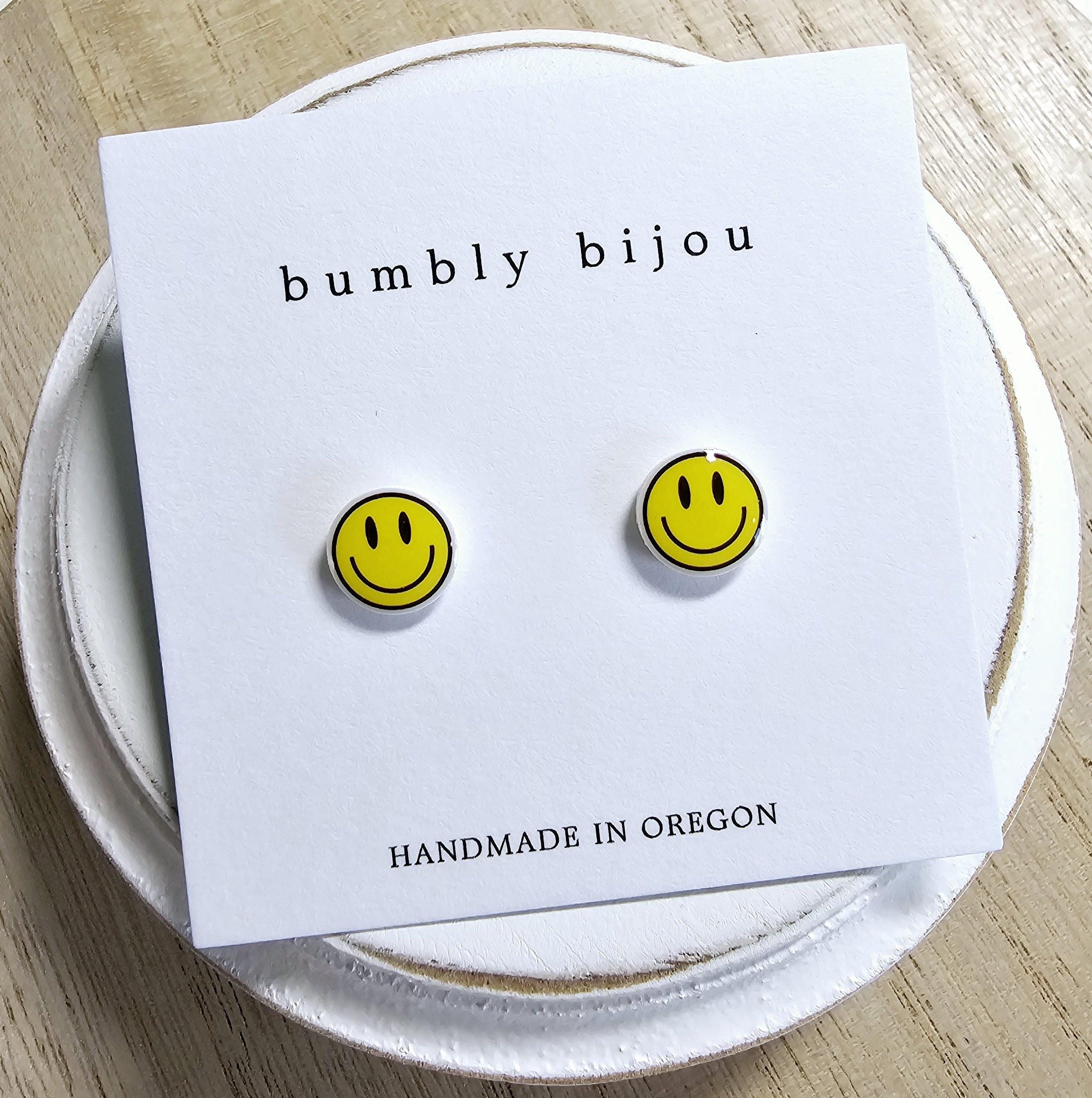 SMILEY FACE Earrings / Hypoallergenic Titanium Posts / Yellow Smiley ...