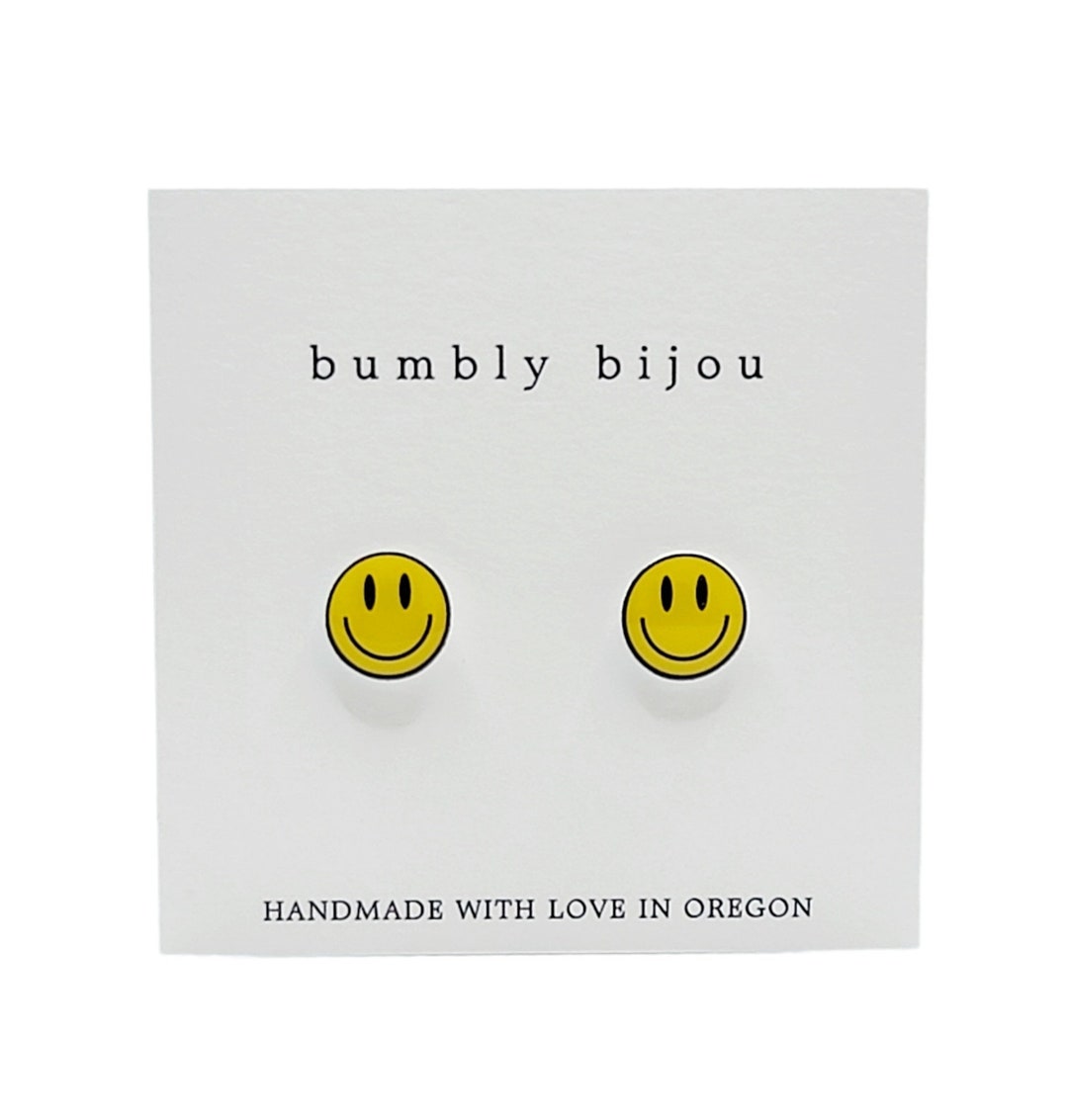 SMILEY FACE Earrings / Hypoallergenic Titanium Posts / Yellow Smiley ...