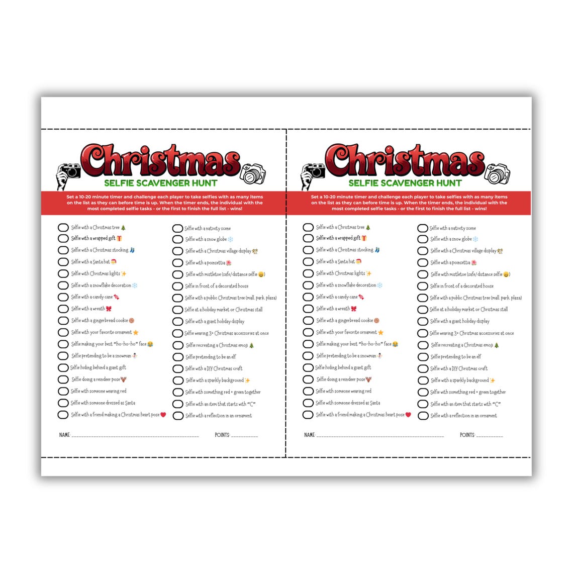 Printable Christmas Selfie Scavenger Hunt Game, Editable Christmas ...