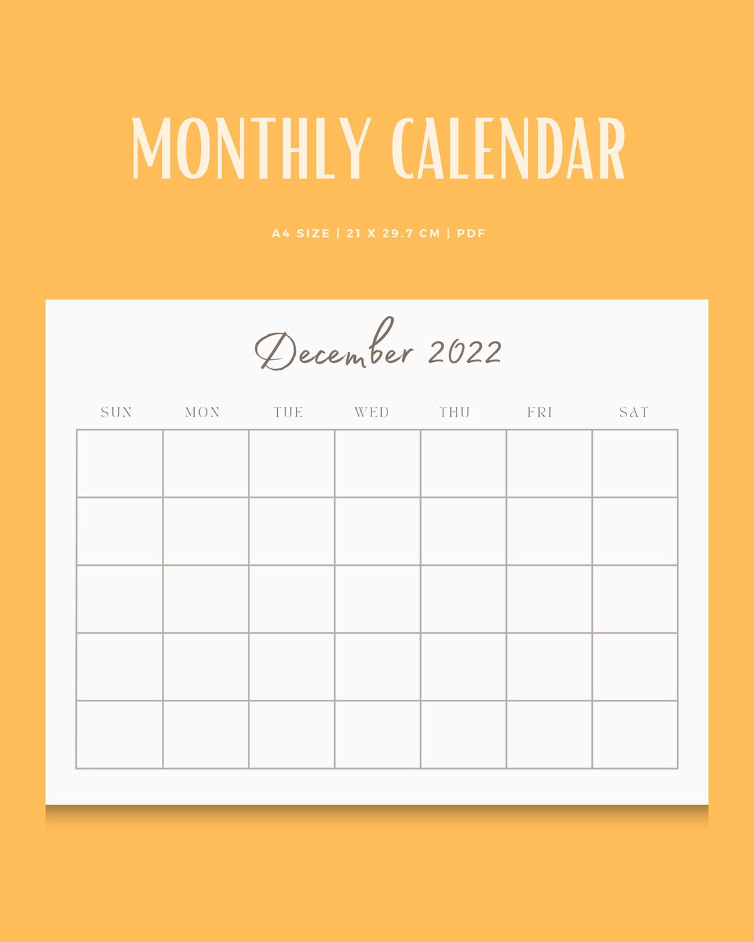2022 Blank Monthly Calendar | A4 Printable (PDF) - Etsy