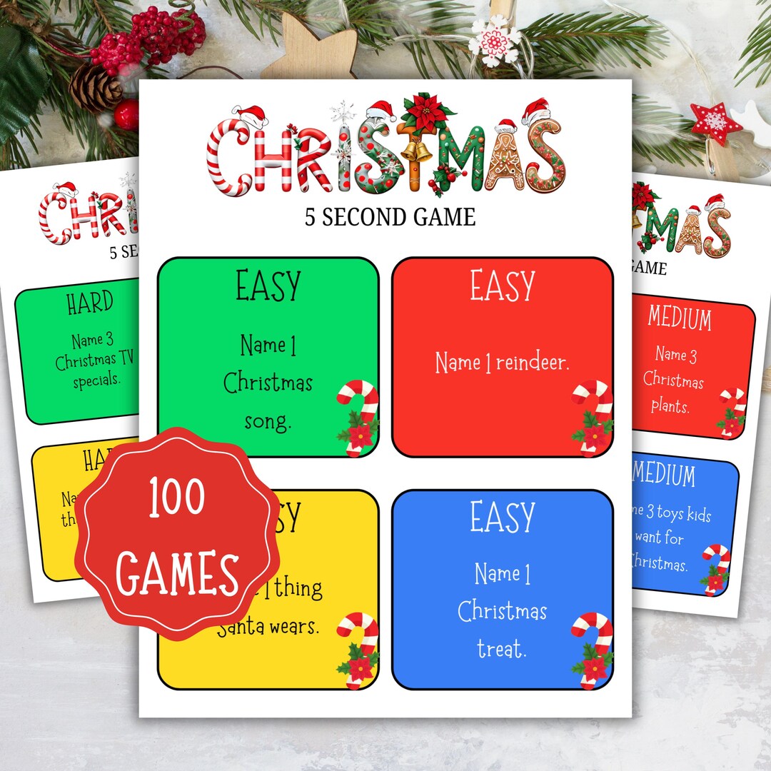 Christmas 5 Second Game Printable, Think Fast Holiday Games, Office ...