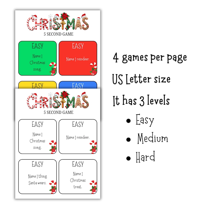 Christmas 5 Second Game Printable, Think Fast Holiday Games, Office ...