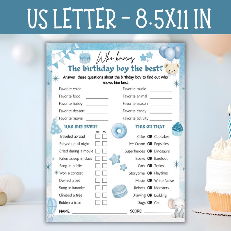 Who Knows the Birthday Boy Best Game Printable | Birthday Party Game ...