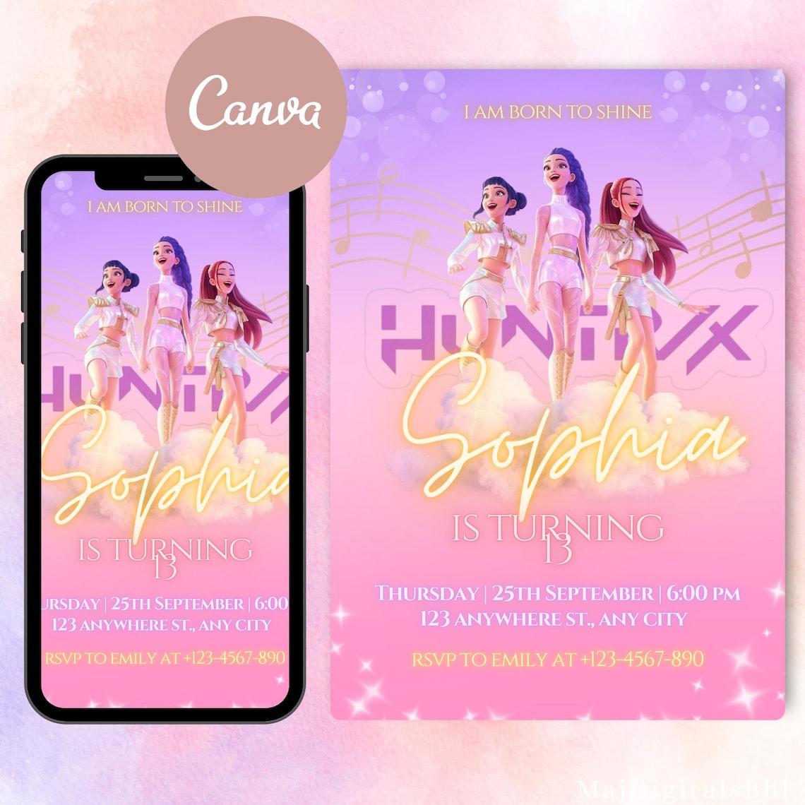 Kpop Demon Hunters Birthday Invitation | Editable Canva Template ...