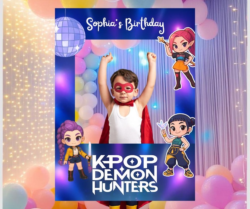 Kpop Demon Hunters Birthday Selfie Frame | Digital Download | Chibi ...