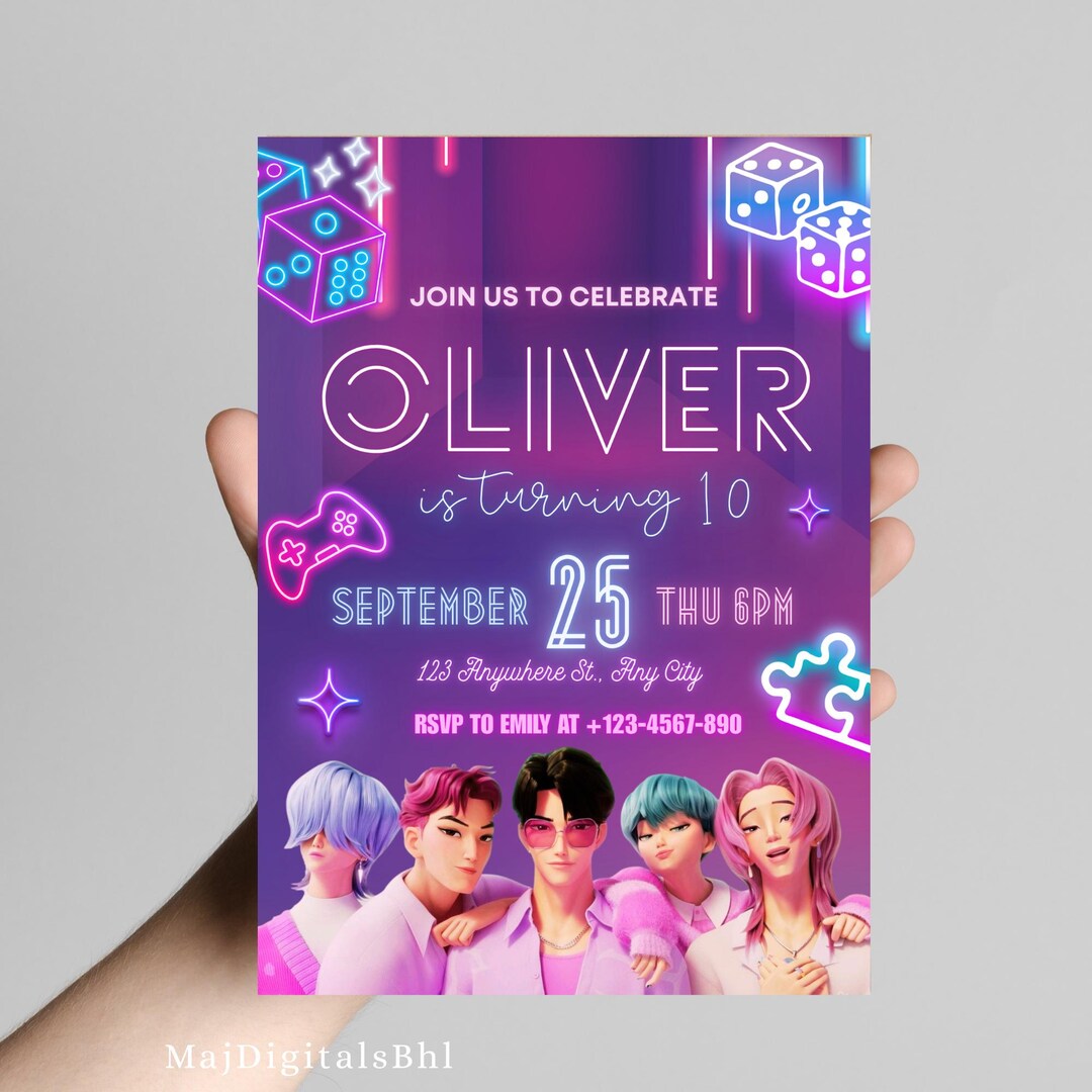 Kpop Demon Hunters Birthday Invitation | Editable Canva Template ...