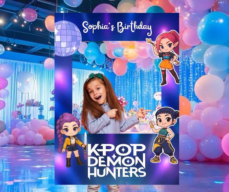 Kpop Demon Hunters Birthday Selfie Frame | Digital Download | Chibi ...