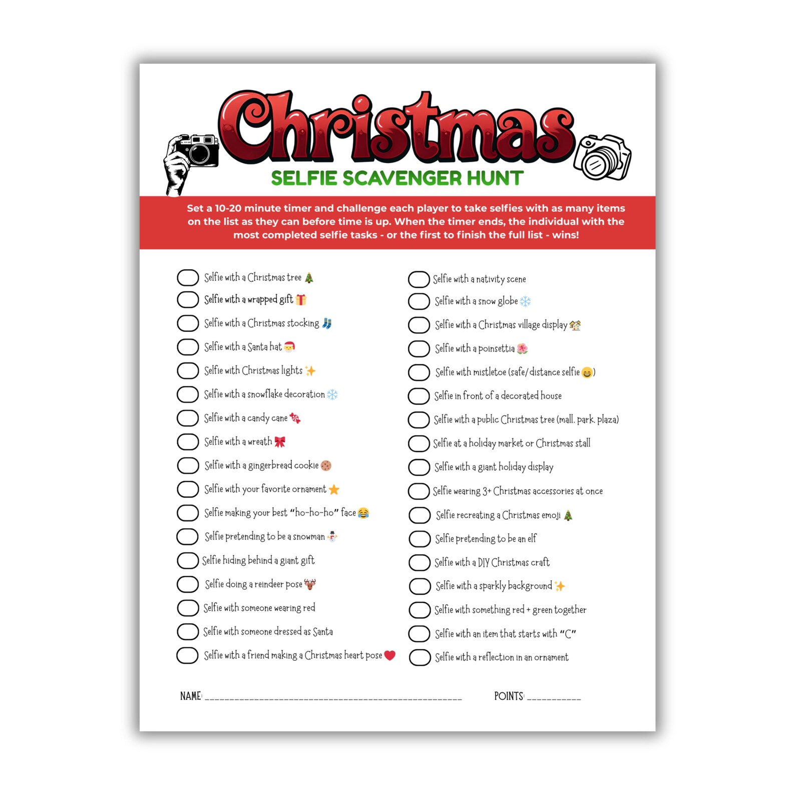 Printable Christmas Selfie Scavenger Hunt Game, Editable Christmas ...
