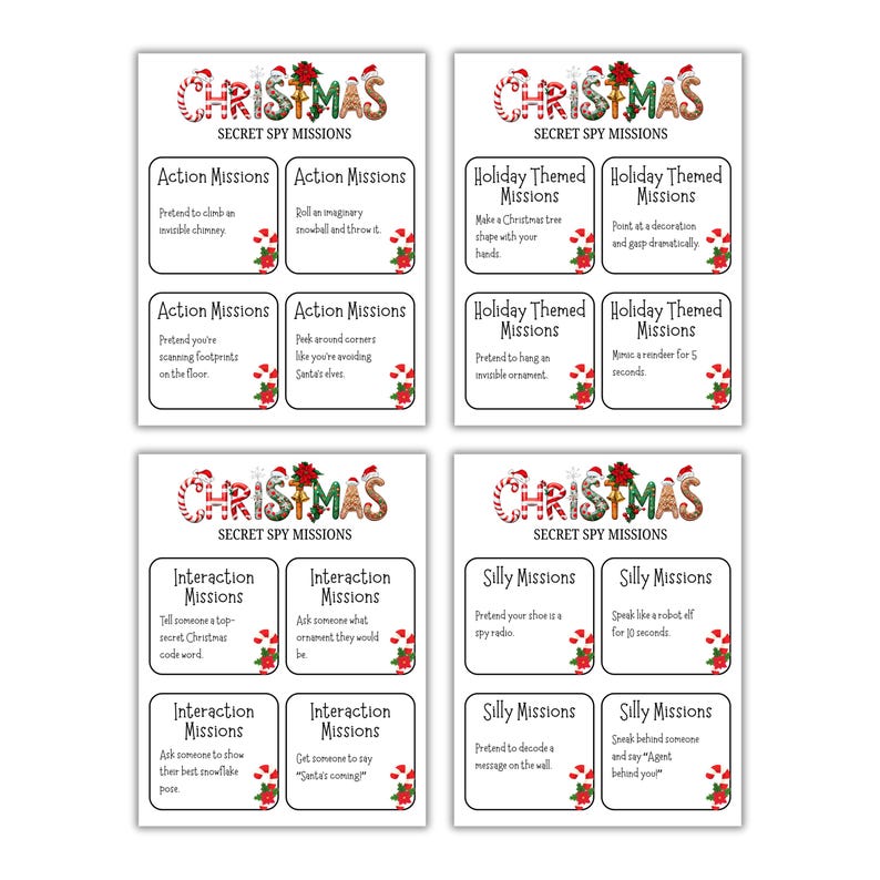 Christmas Secret Spy Missions Printable, Fun Kids Spy Challenges ...