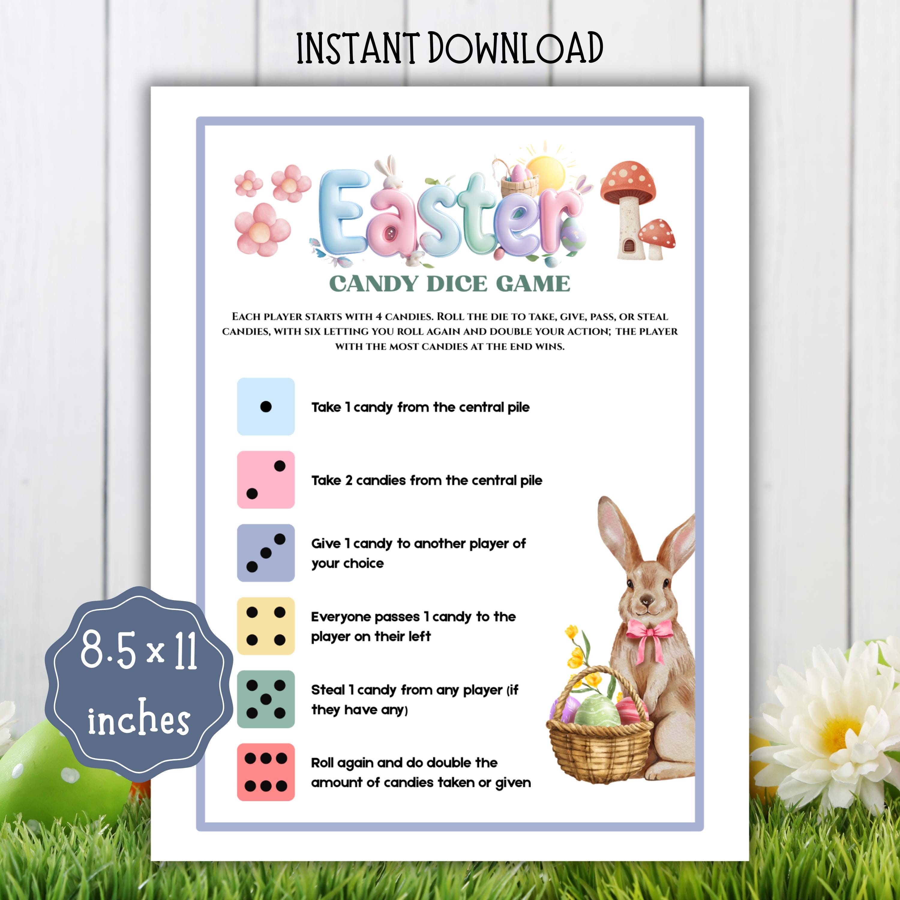 Easter Candy Dice Game Printable, Easter Party Game for Kids & Adults ...
