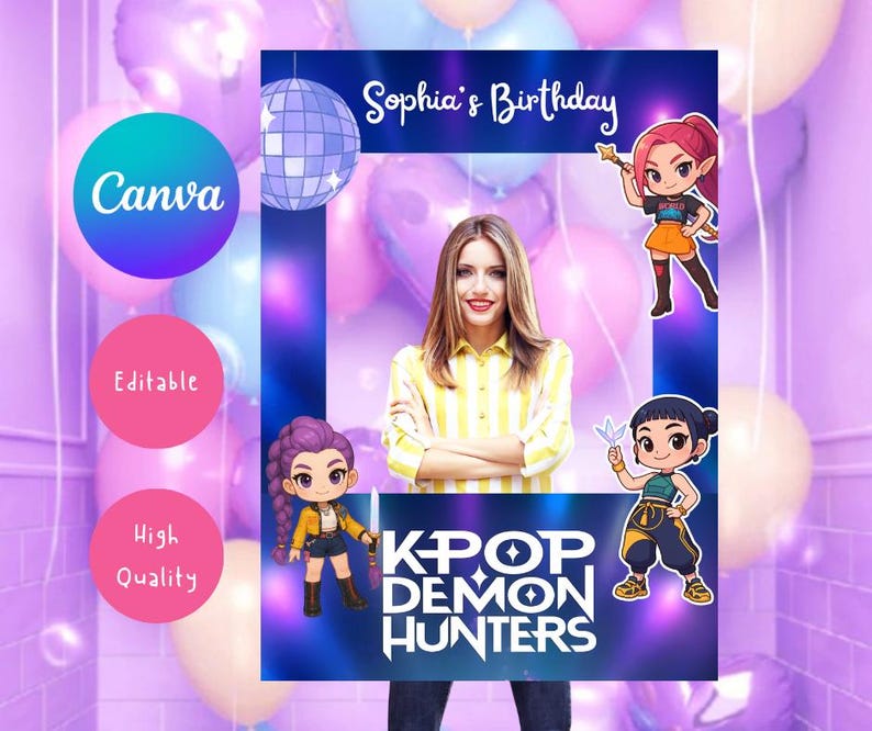 Kpop Demon Hunters Birthday Selfie Frame | Digital Download | Chibi ...
