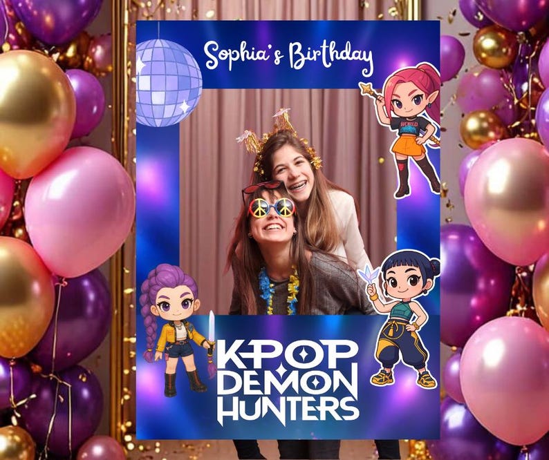 Kpop Demon Hunters Birthday Selfie Frame | Digital Download | Chibi ...