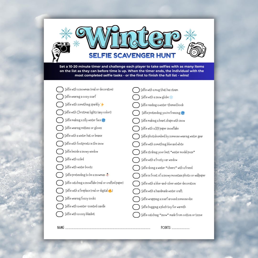 Printable Winter Selfie Scavenger Hunt, Fun Winter Party Game, Winter ...