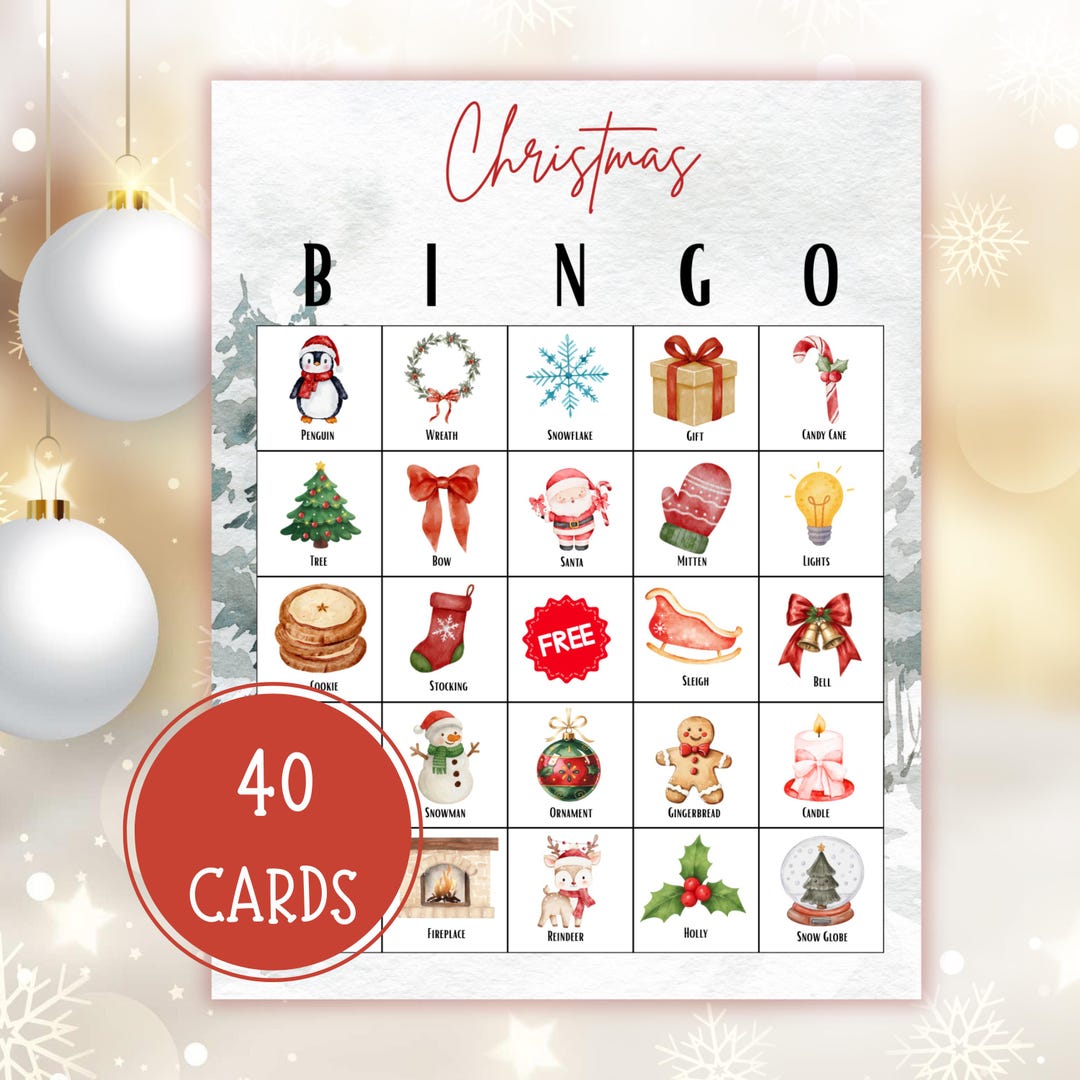Christmas Bingo Game Printable, 40 Printable Bingo Cards, Kids ...