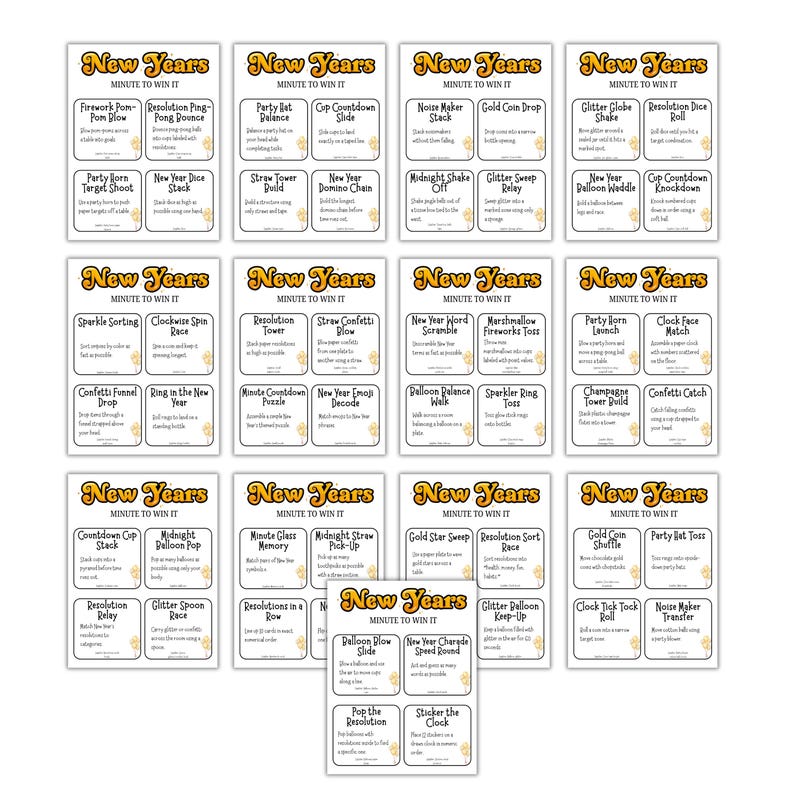 New Year’s Minute to Win It Games Printable | New Years Party Games ...