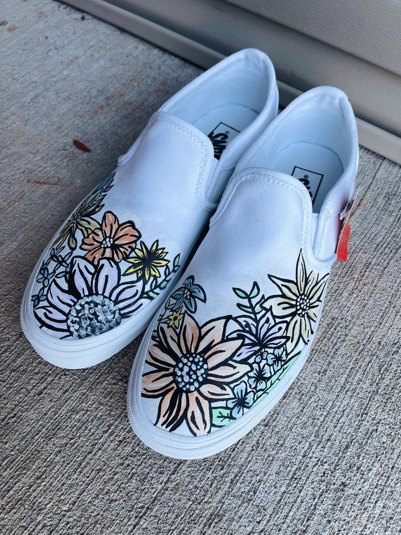 Hand Painted Floral Vans - Etsy