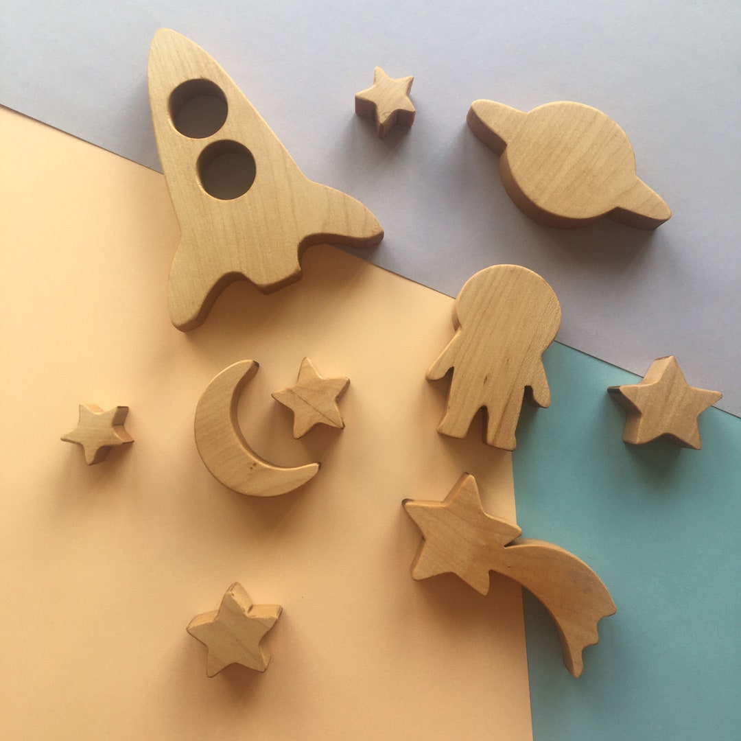 Wooden Space Set, Wooden Space Toys, Wooden Rocket, Wooden Astronaut ...