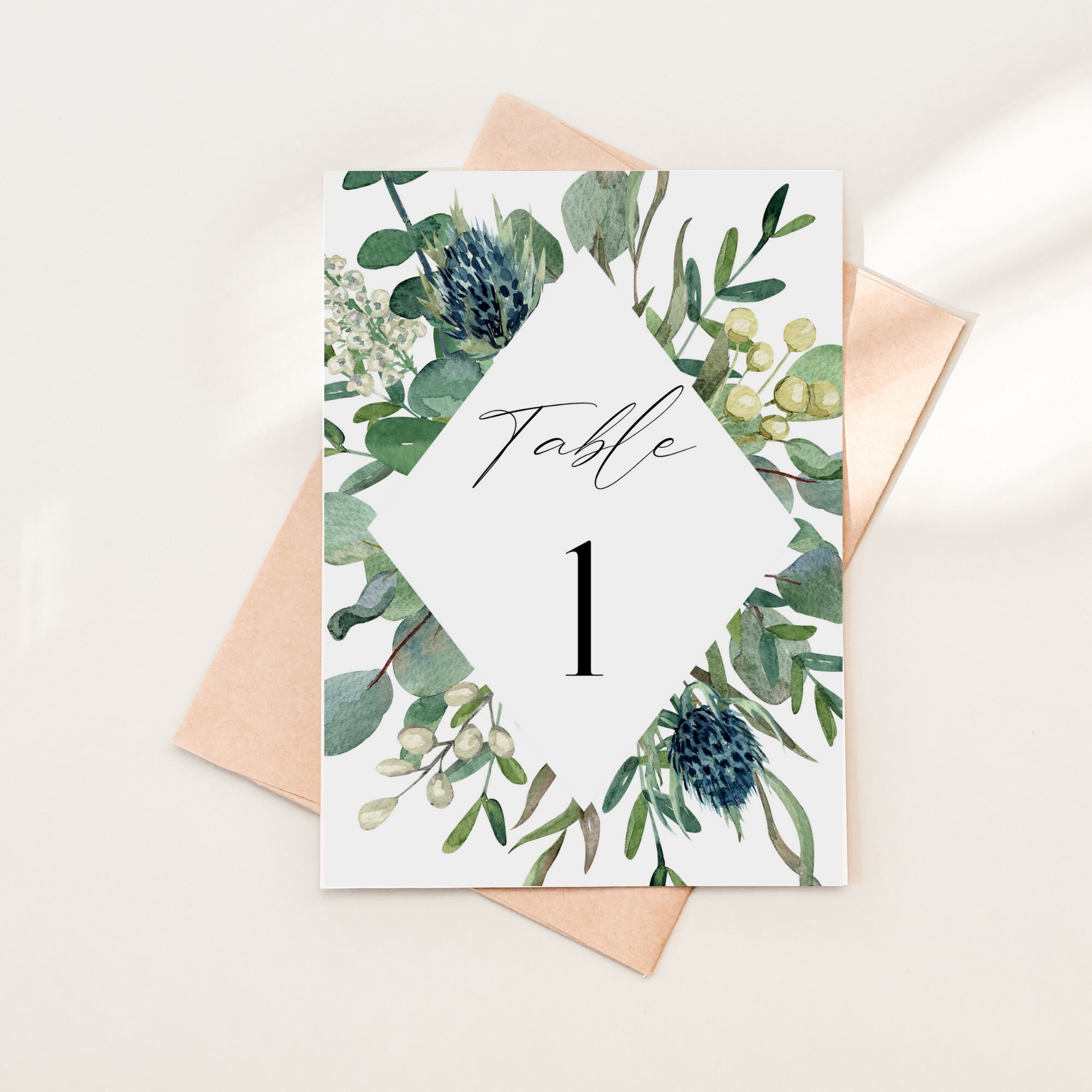 Eucalyptus Table Numbers, Wedding Table Number Template, Editable ...
