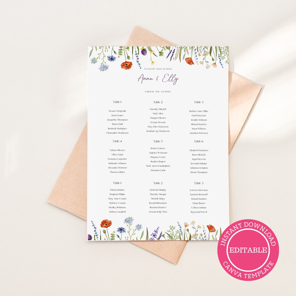 Floral Garden, Seating Chart, Seating Chart Sign, Table Seating Chart ...