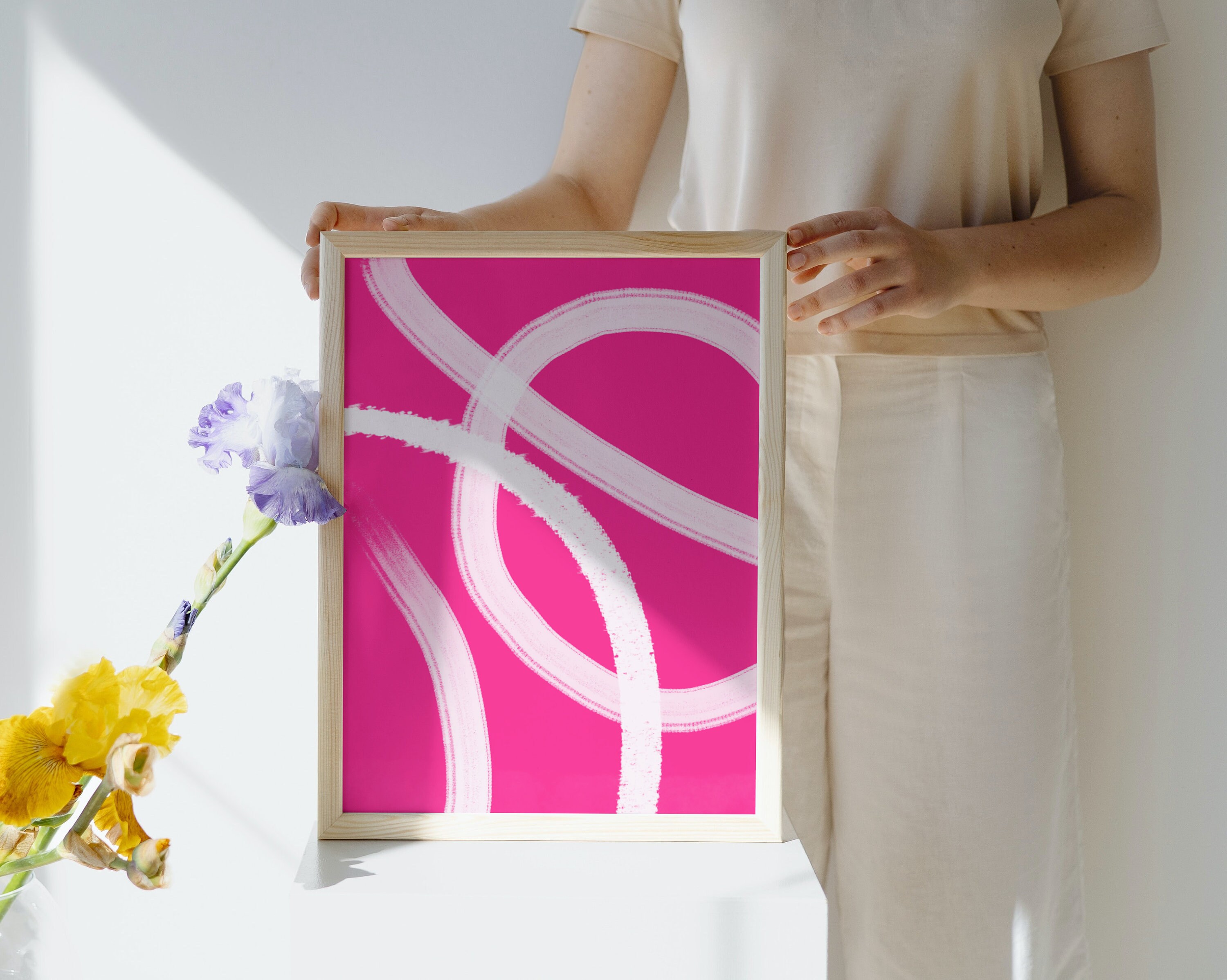 Hot Pink Wall Art Set of 3 Prints , Set of 3 Pink Prints, Over Sofa ...