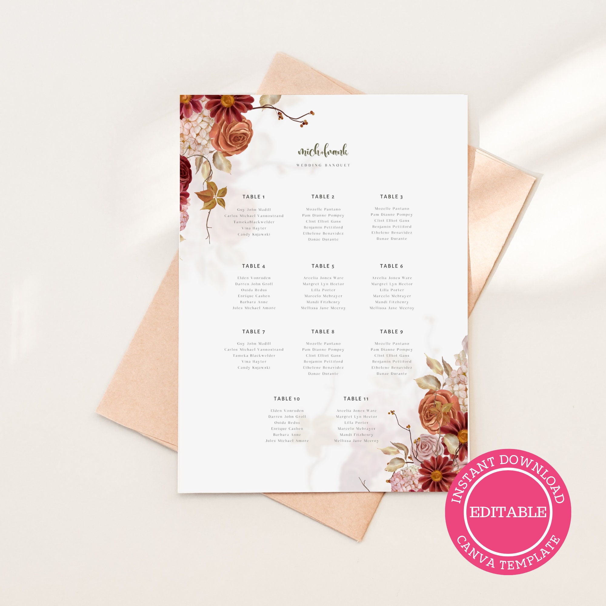Seating Chart, Seating Chart Sign, Table Seating Chart, Seating Chart ...