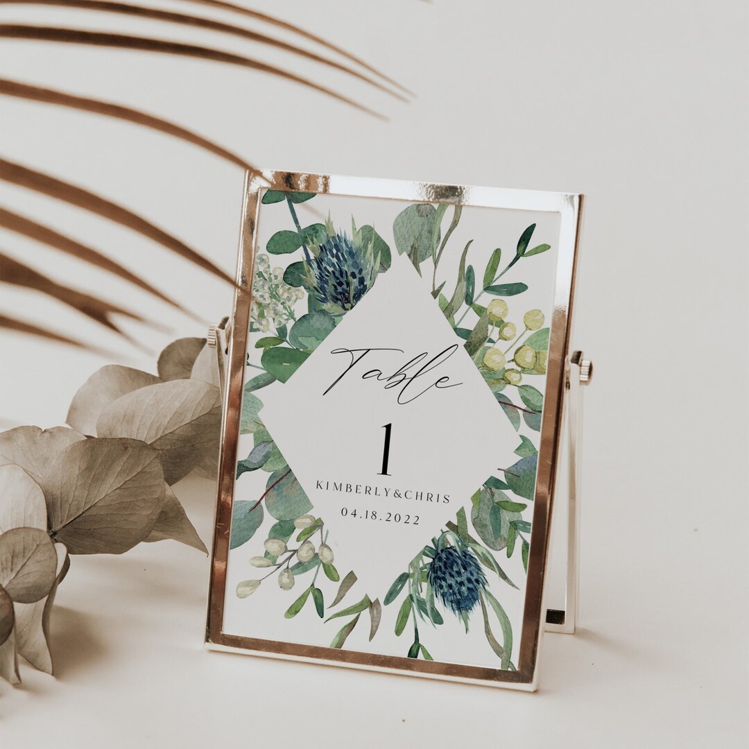 Eucalyptus Table Numbers, Wedding Table Number Template, Editable ...