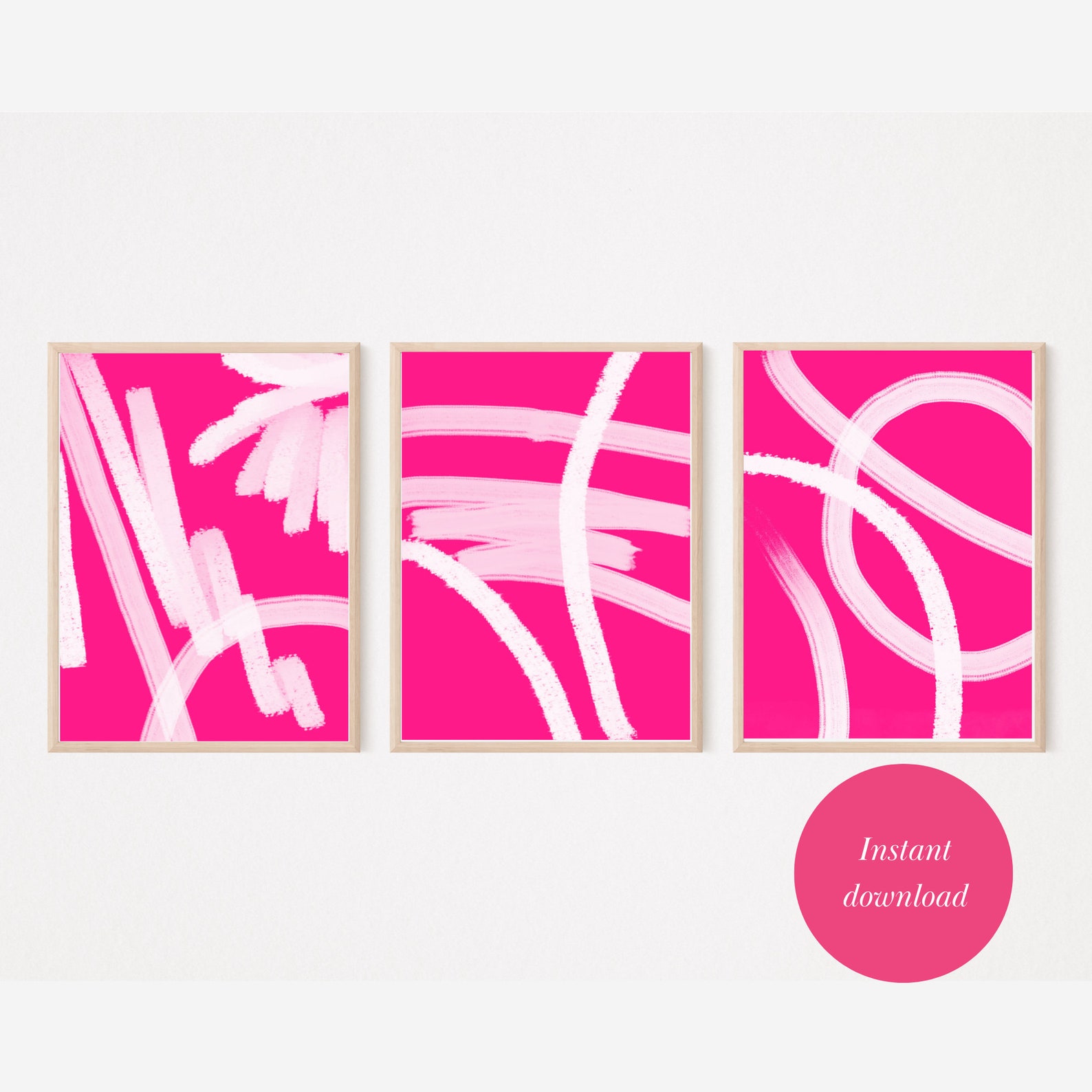 Hot Pink Wall Art Set of 3 Prints , Set of 3 Pink Prints, Over Sofa ...