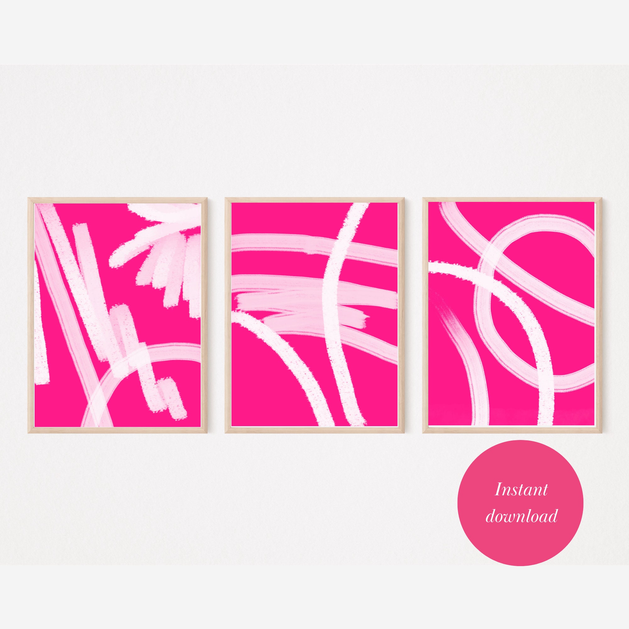 Hot Pink Wall Art Set of 3 Prints , Set of 3 Pink Prints, Over Sofa ...