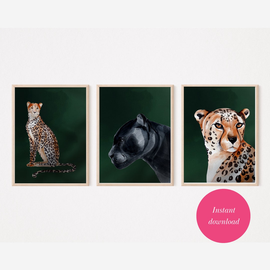 Wild Cats Wall Art Set of 3 Digital Art Prints Emerald - Etsy