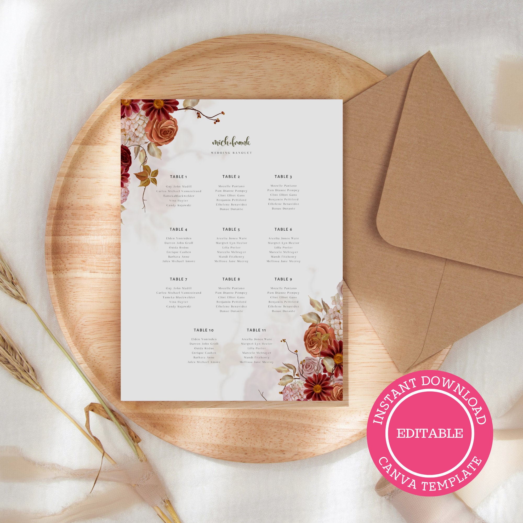 Seating Chart, Seating Chart Sign, Table Seating Chart, Seating Chart ...