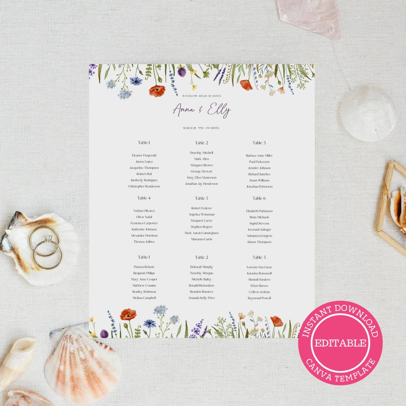 Floral Garden, Seating Chart, Seating Chart Sign, Table Seating Chart ...