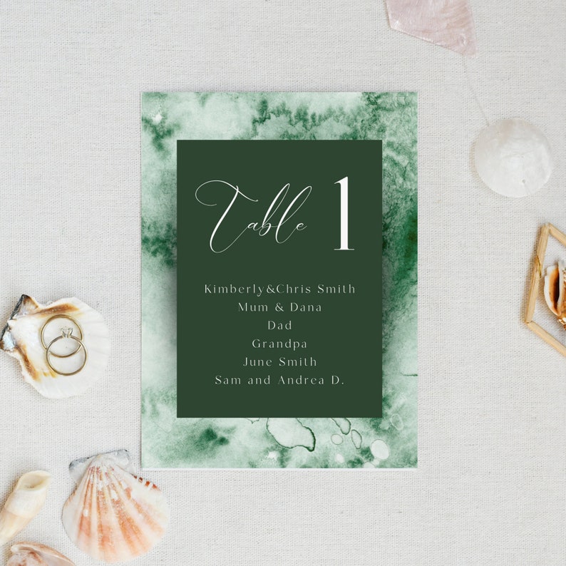 Emerald Green Table Numbers, Watercolour Table Numbers, Wedding Table ...