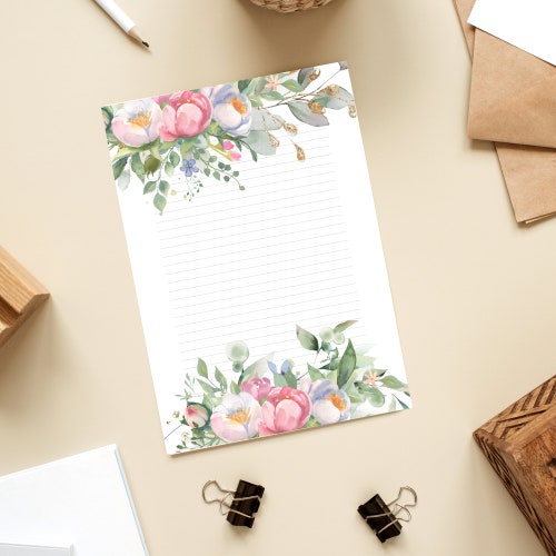 Peach Printable Stationery Paper Floral Letter Writing Paper - Etsy
