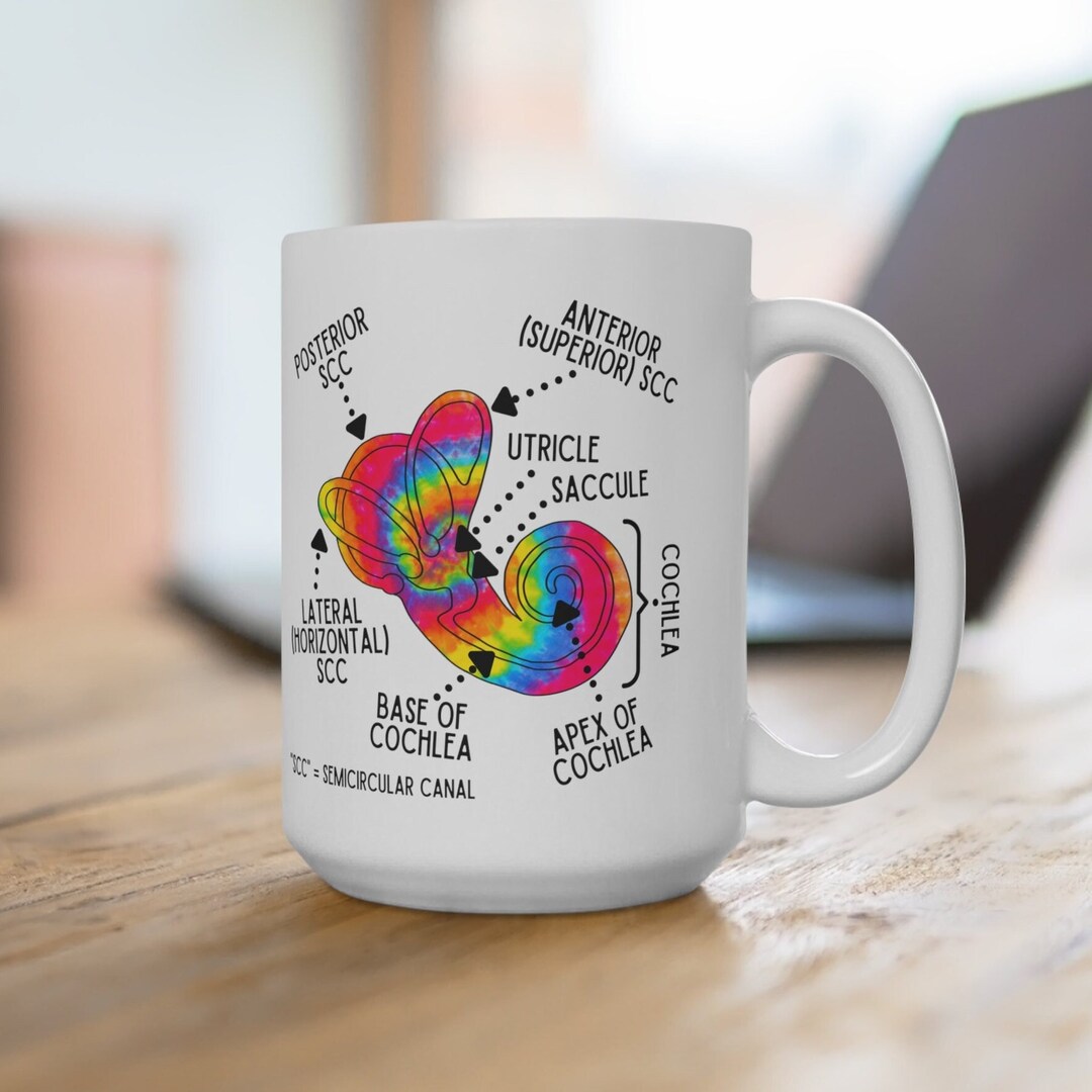 Cochlear and Vestibular System Diagram in Rainbow Tie Dye Coffee Cup ...