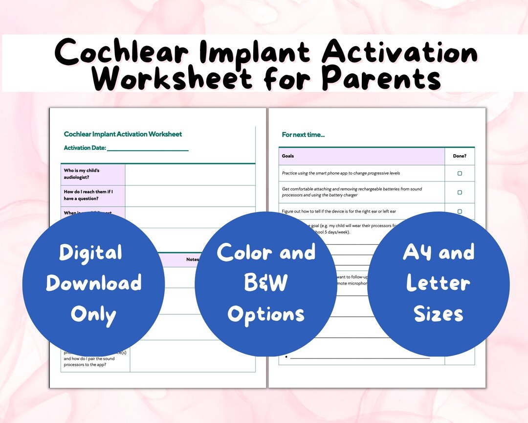 Cochlear Implant Activation Worksheet for Parents Printable PDF ...
